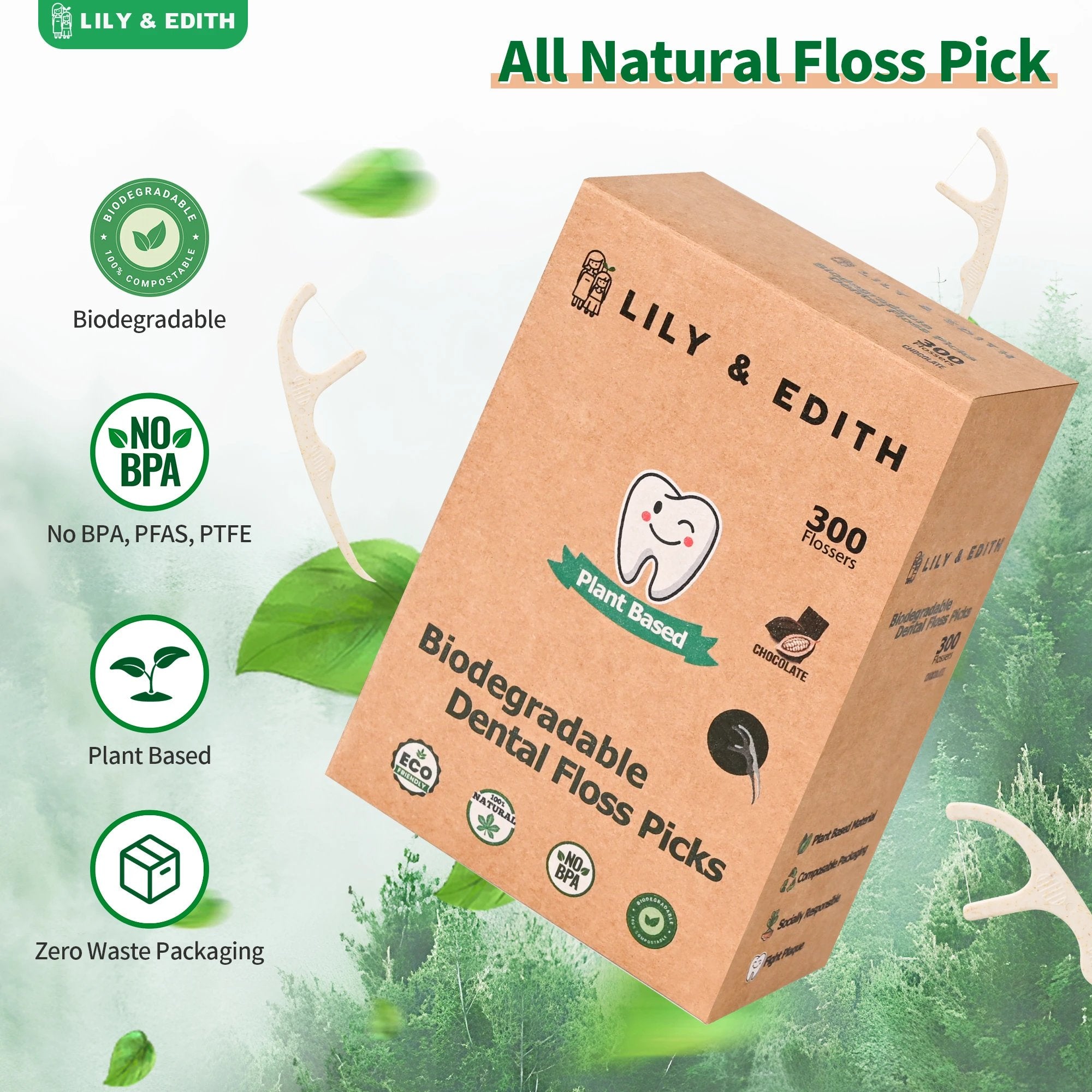 Adult Biodegradable Dental Floss Picks - Lily & Edith